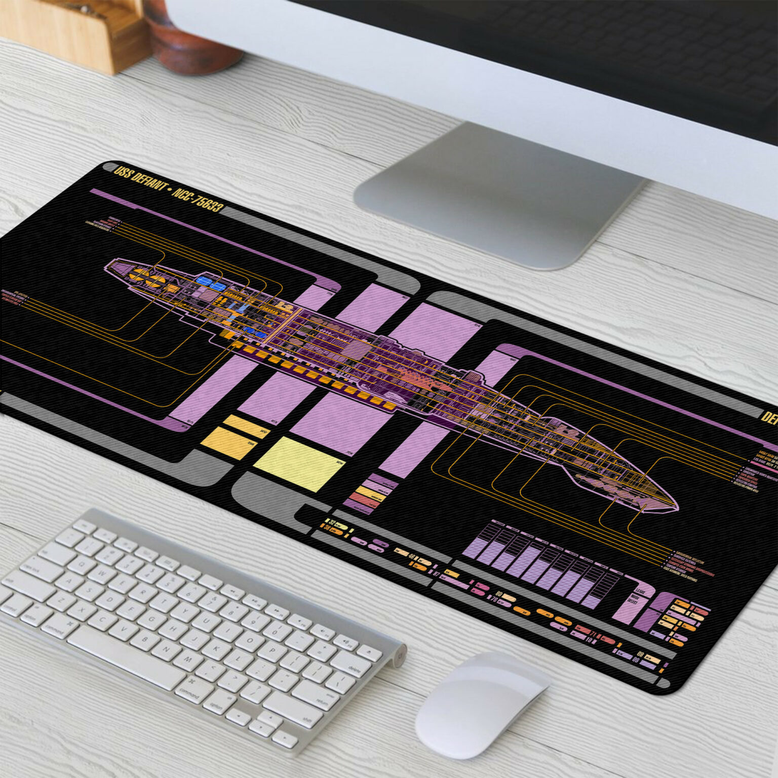 Defiant Class – USS Defiant NCC-75633 LCARS Schematic Desk Mat – BohoPride