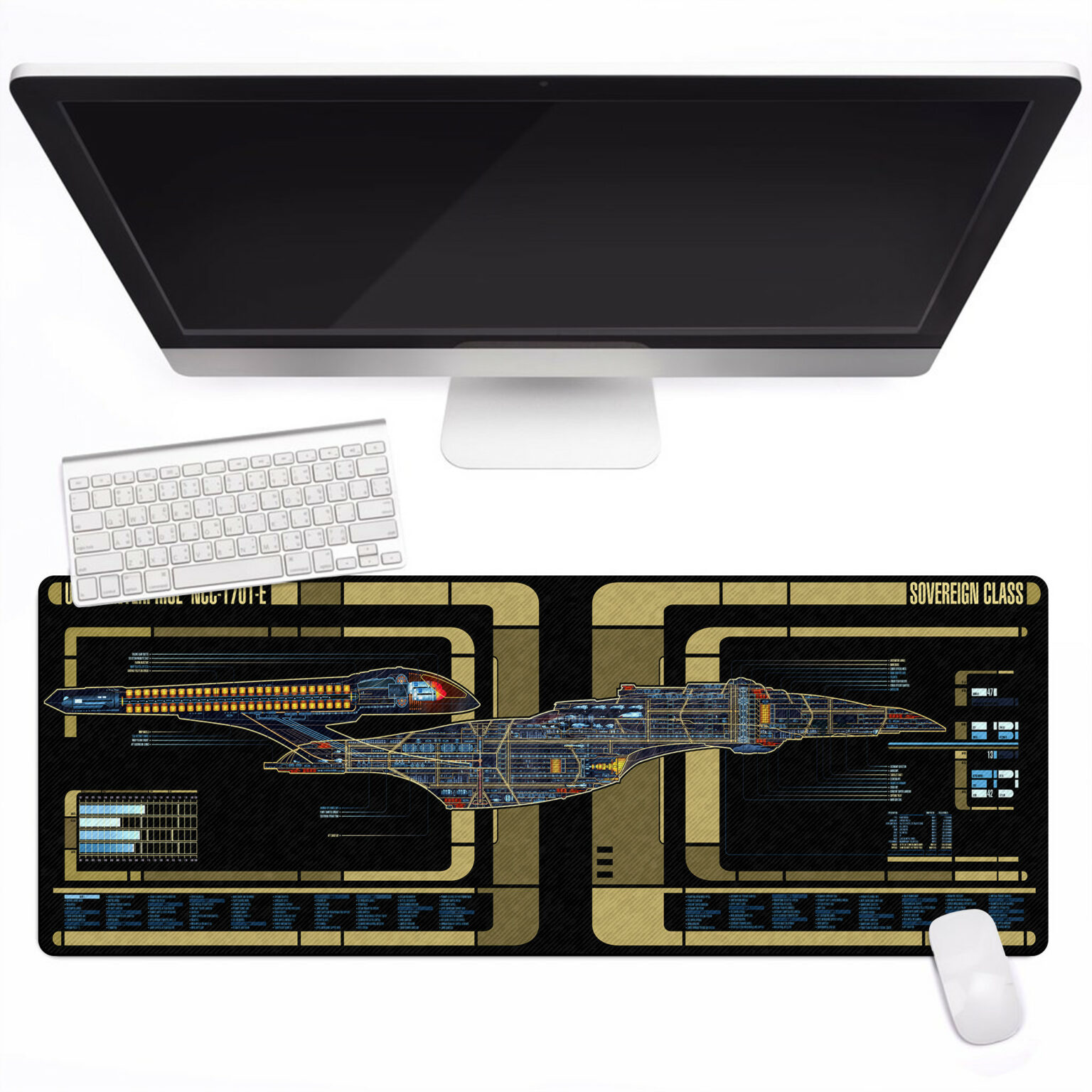 Sovereign Class – USS Enterprise-E LCARS Schematic Desk Mat – BohoPride