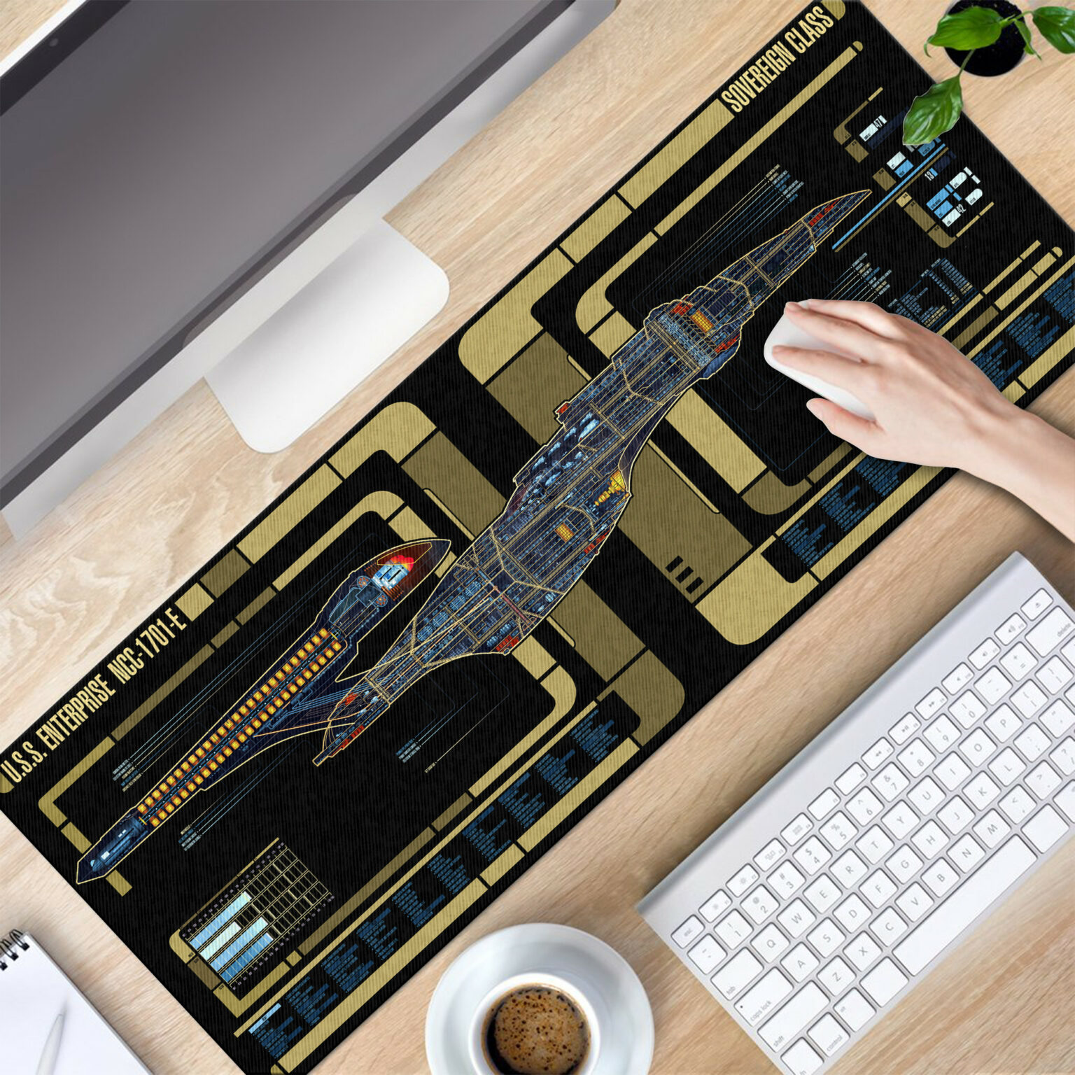 Sovereign Class – USS Enterprise-E LCARS Schematic Desk Mat – BohoPride