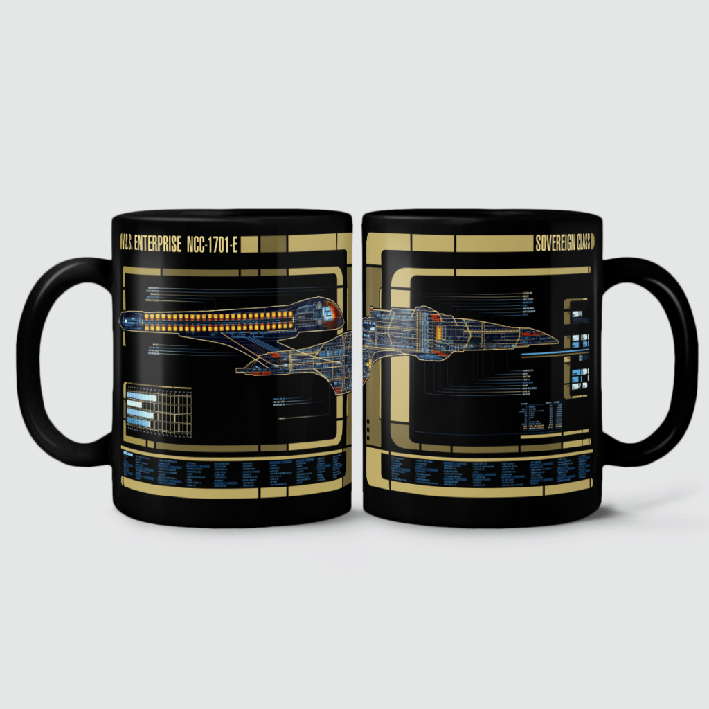 Sovereign Class – USS Enterprise-E LCARS Schematic Mug – BohoPride