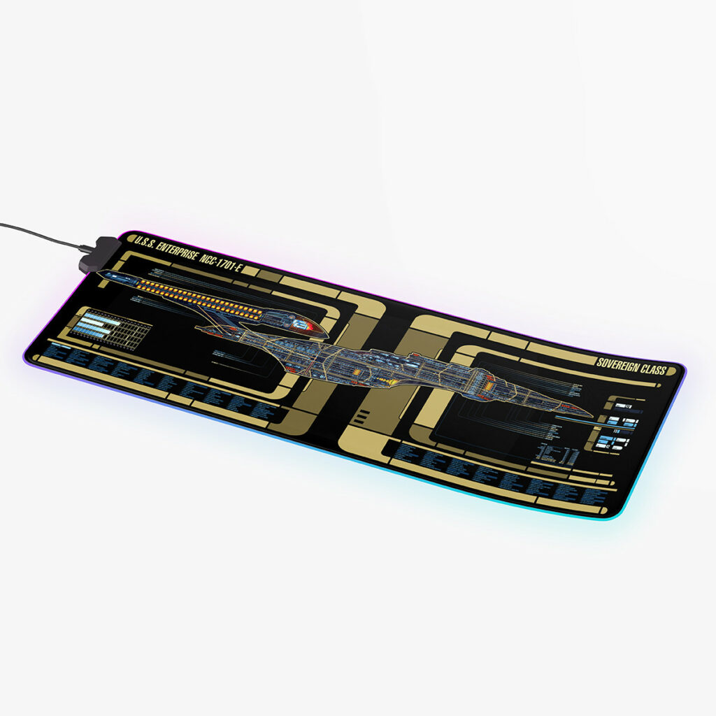 Sovereign Class – USS Enterprise-E LCARS Schematic LED Desk Mat – BohoPride