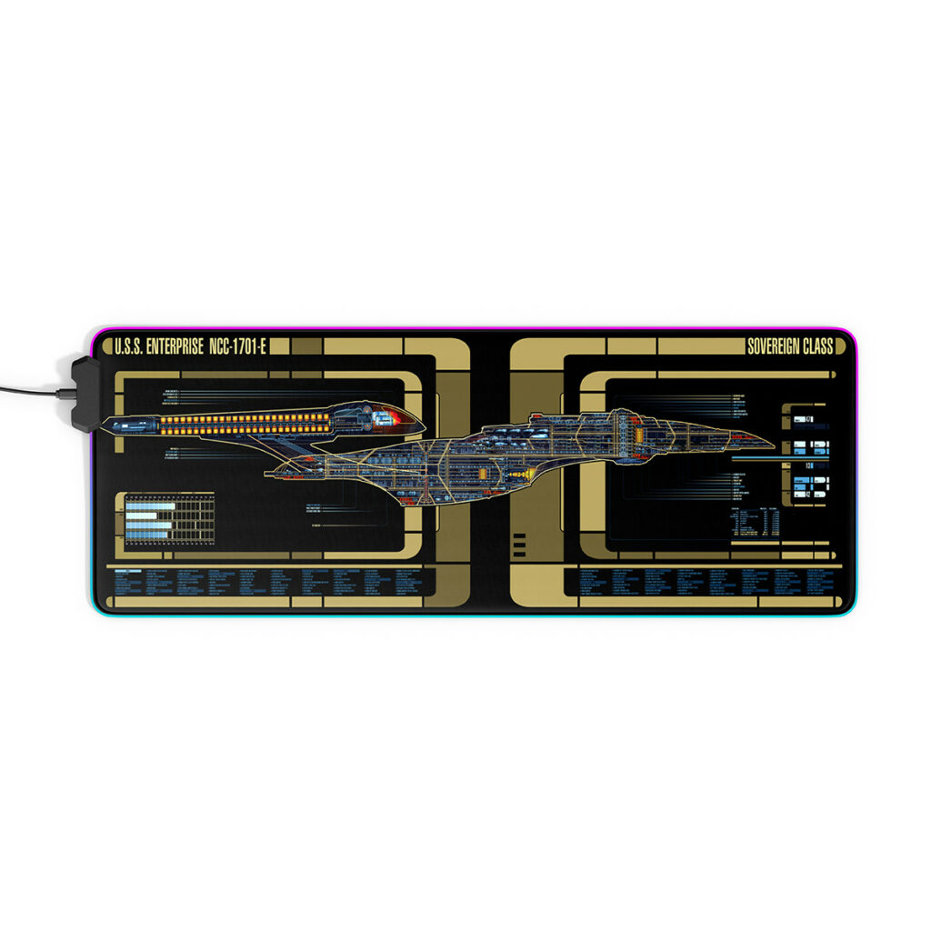 Sovereign Class – USS Enterprise-E LCARS Schematic LED Desk Mat – BohoPride