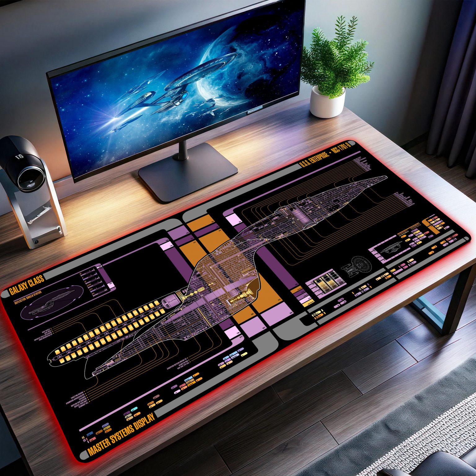 Galaxy Class – USS Enterprise-D LCARS Schematic LED Desk Mat – BohoPride
