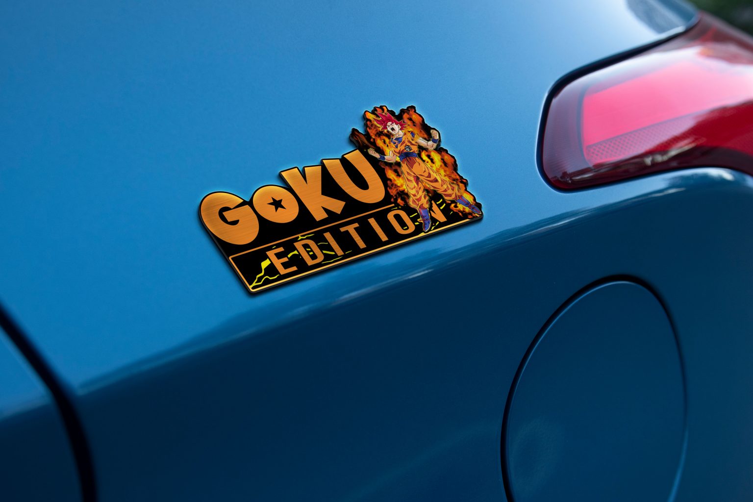 Goku Edition – Super Saiyan God Laser-Engraved Car Badge – BohoPride