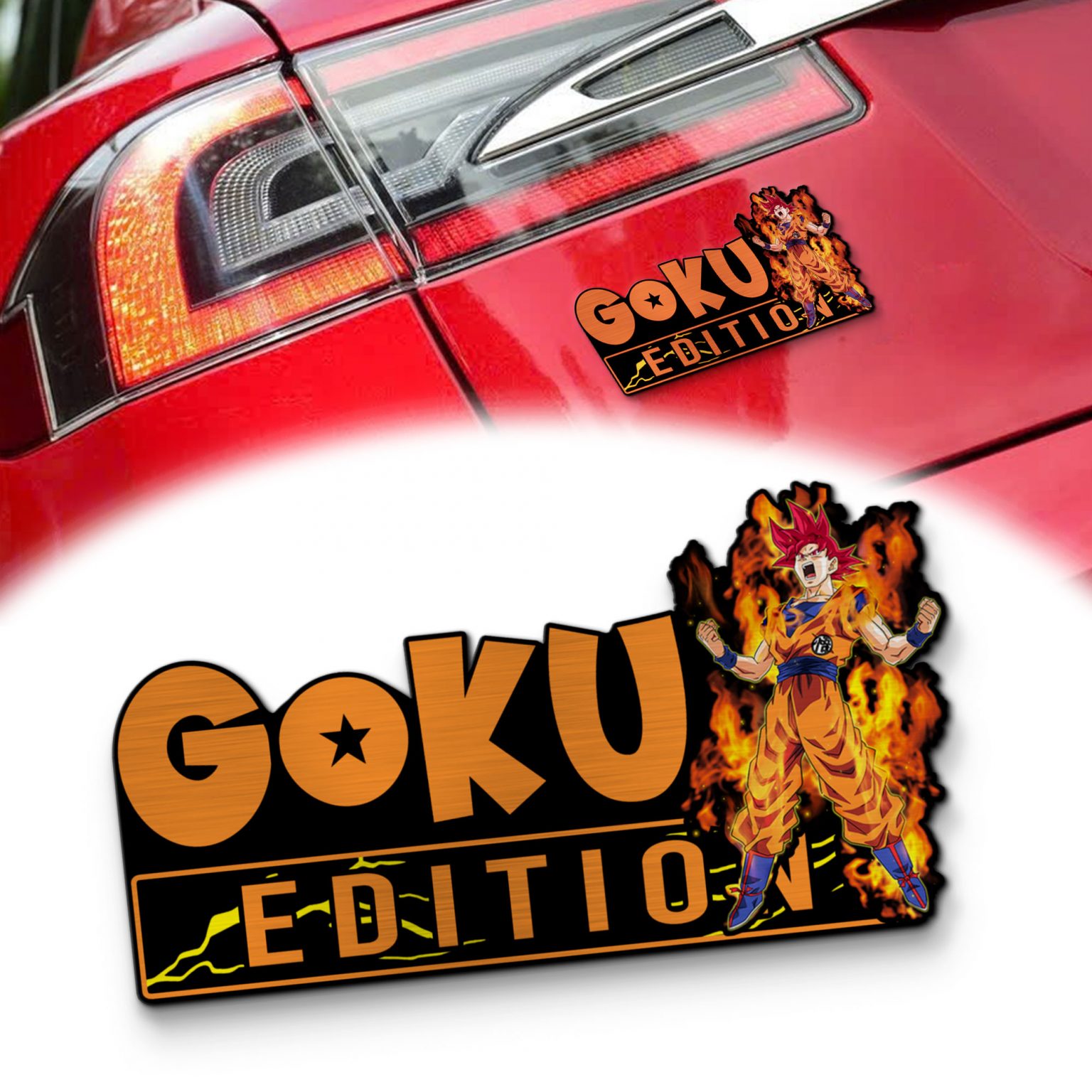 Goku Edition – Super Saiyan God Laser-Engraved Car Badge – BohoPride